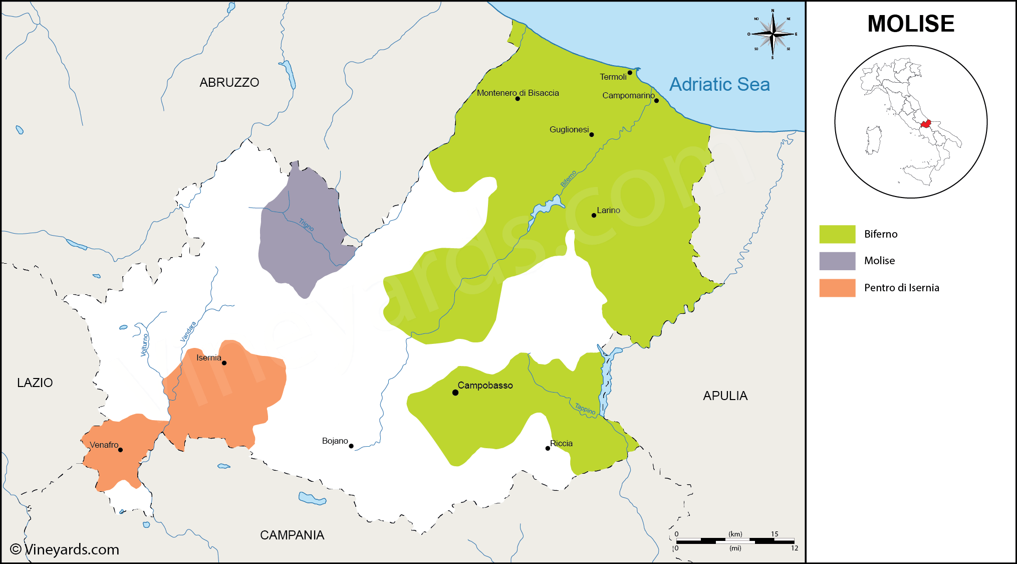 Italy Map of Vineyards Wine Regions